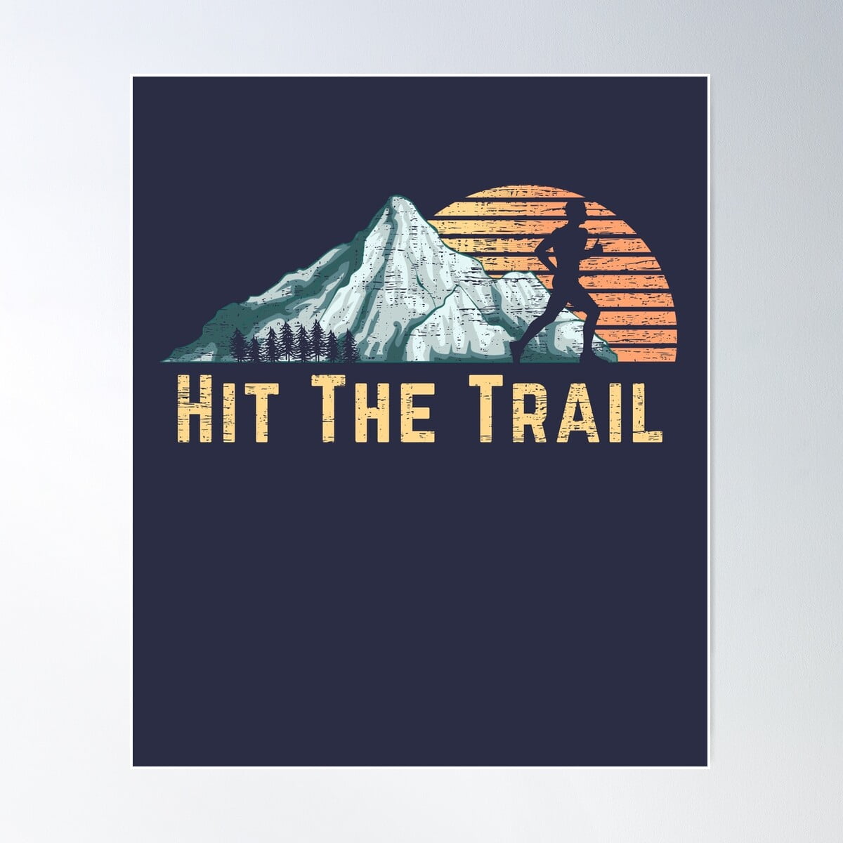 Hit The Trail Vintage Mountain Runner Retro Trail Running Poster Wall ...