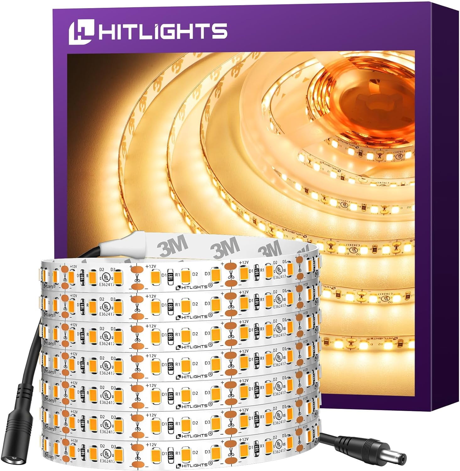 HitLights LED Strip Lights Warm White 3000K, 16.4ft High Density Tape ...