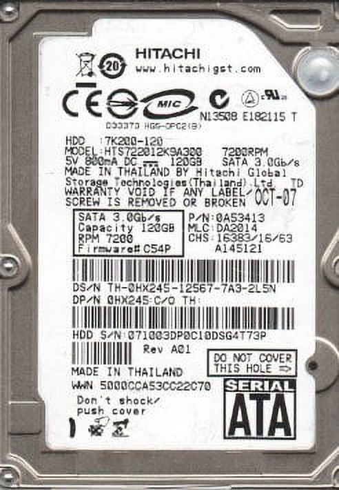 Hitachi 5V 800mA DC 7200RPM SATA 3.0Gb/s Hard Disk Drive ...