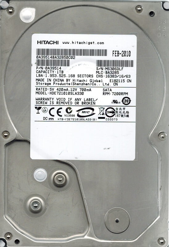 Hitachi HDE721010SLA330 P/N: 0A39514 MLC: BA3285 1TB - Walmart.com