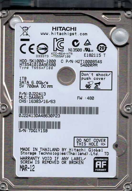 Hitachi HTS541010A9E680 P/N: 0J22413 MLC: DA4863 1TB - Walmart.com