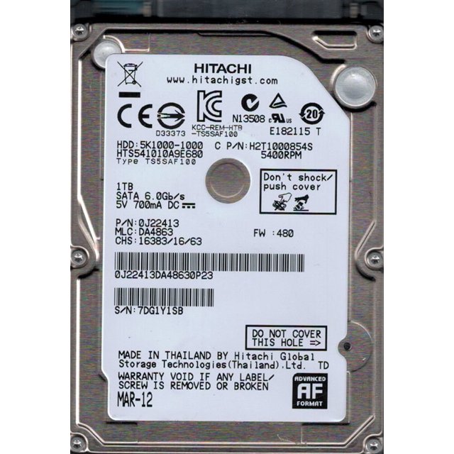 Hitachi HTS541010A9E680 P/N: 0J22413 MLC: DA4863 1TB - Walmart.com