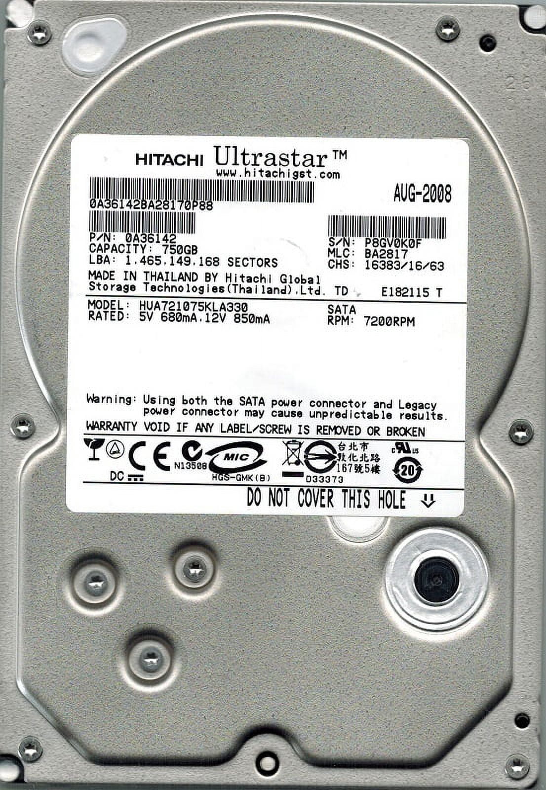 Hitachi HUA721075KLA330 P/N: 0A36142 MLC: BA2817 750GB - Walmart.com
