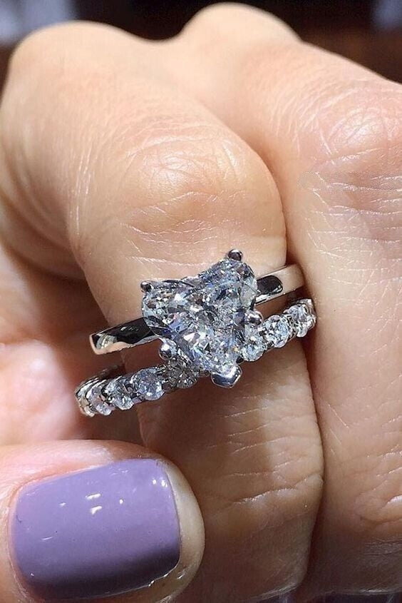 Hitanshu Jewels Cubic Zirconia Heart Cut Engagement Bridal Set Ring 14k ...