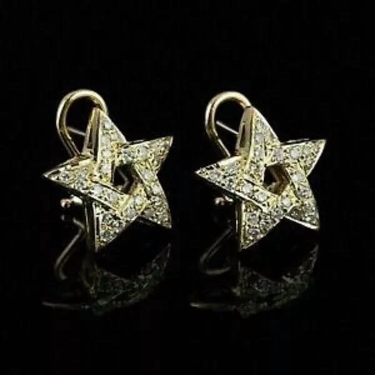 Hitanshu Jewels Star Omega Back Stud Earrings 14k Yellow Gold Finish ...