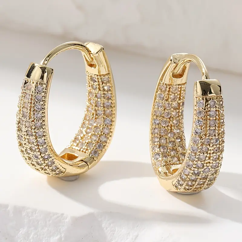 Hitanshu Jewels Women's CZ Hoop Earrings 14K Gold Finish Sparkling Pave Style Fashion Hoops ...