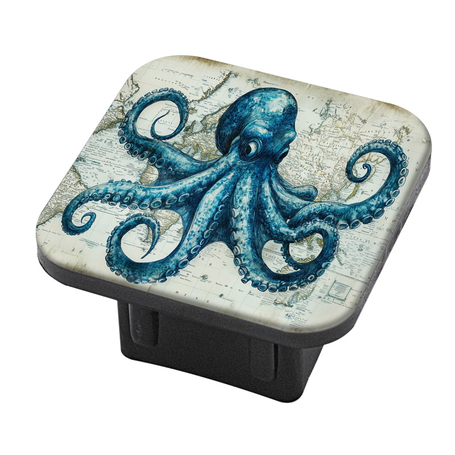 Hitch Cover Fits For 2-Inch Hitch,Blue Octopus On An Antique Maprubber ...