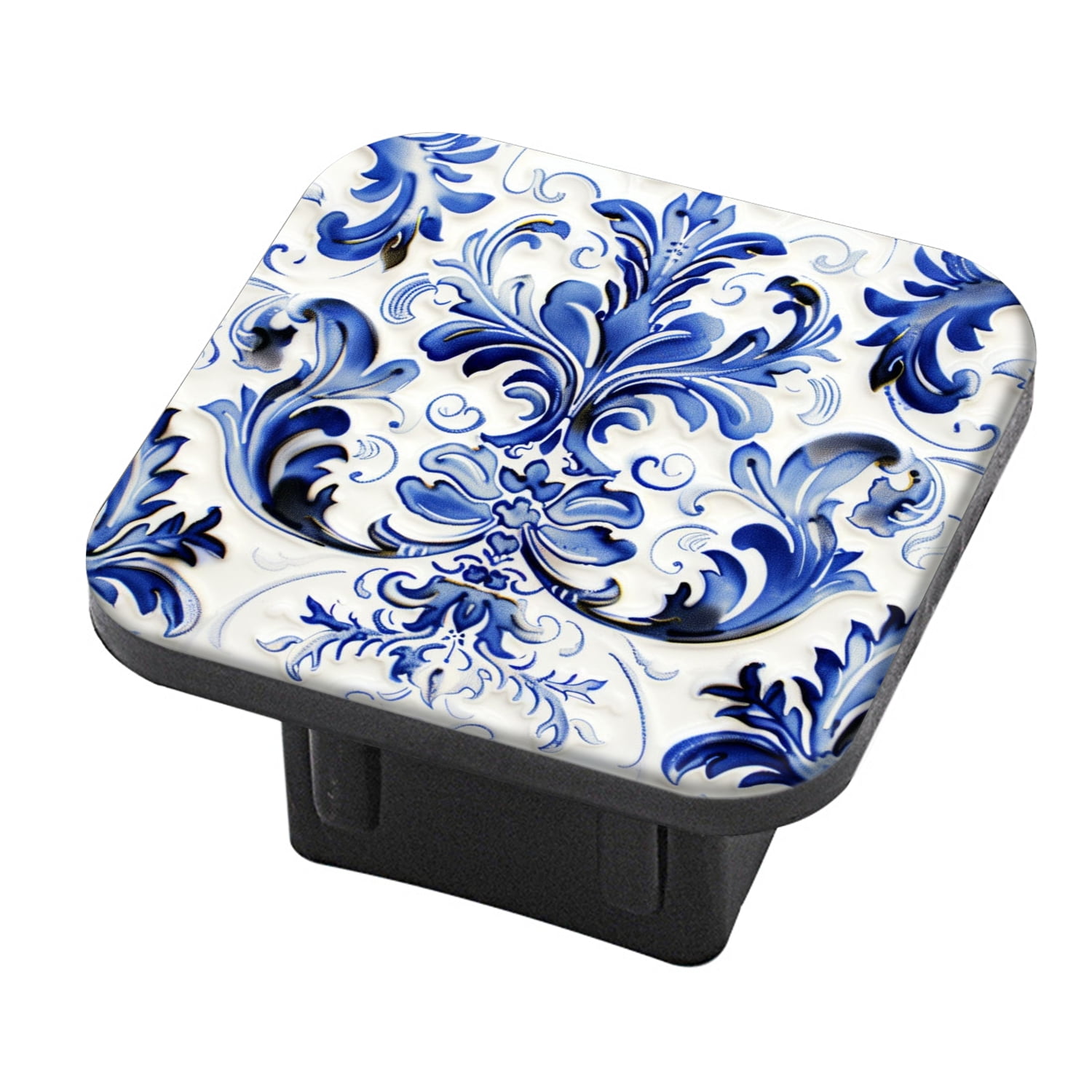 Hitch Cover Fits For 2-Inch Hitch,Blue And White Tiles With Curvilinear ...