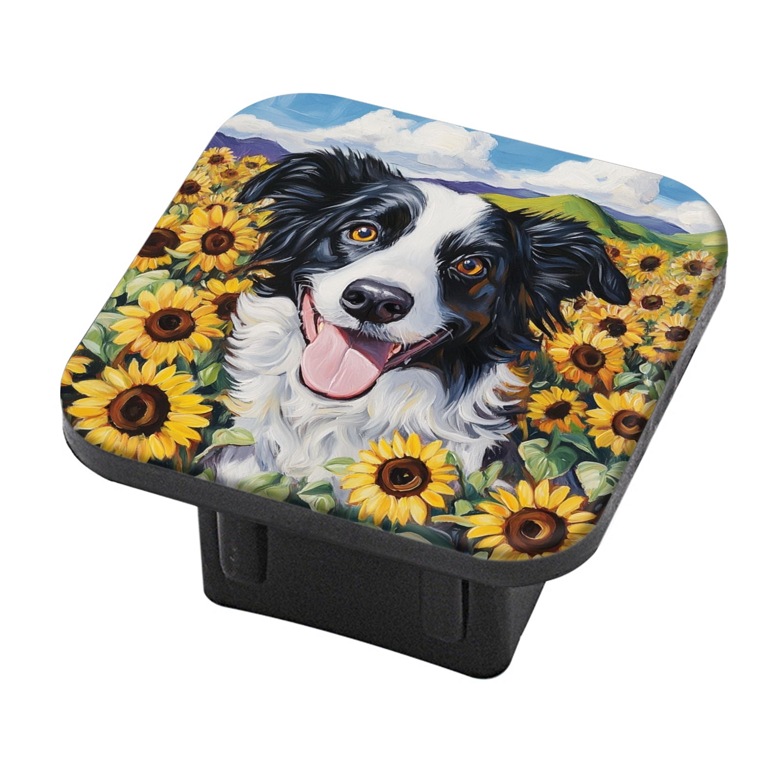 Hitch Cover Fits For 2-Inch Hitch,Border Collie Smiling In Sunflower ...