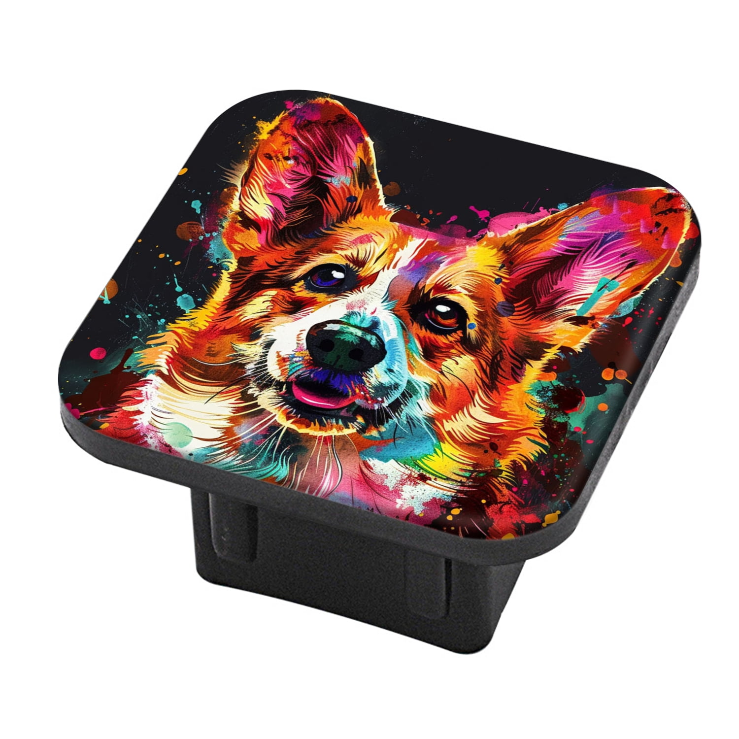 Hitch Cover Fits For 2-Inch Hitch,Color - Splashed Portrait Of A Corgi ...