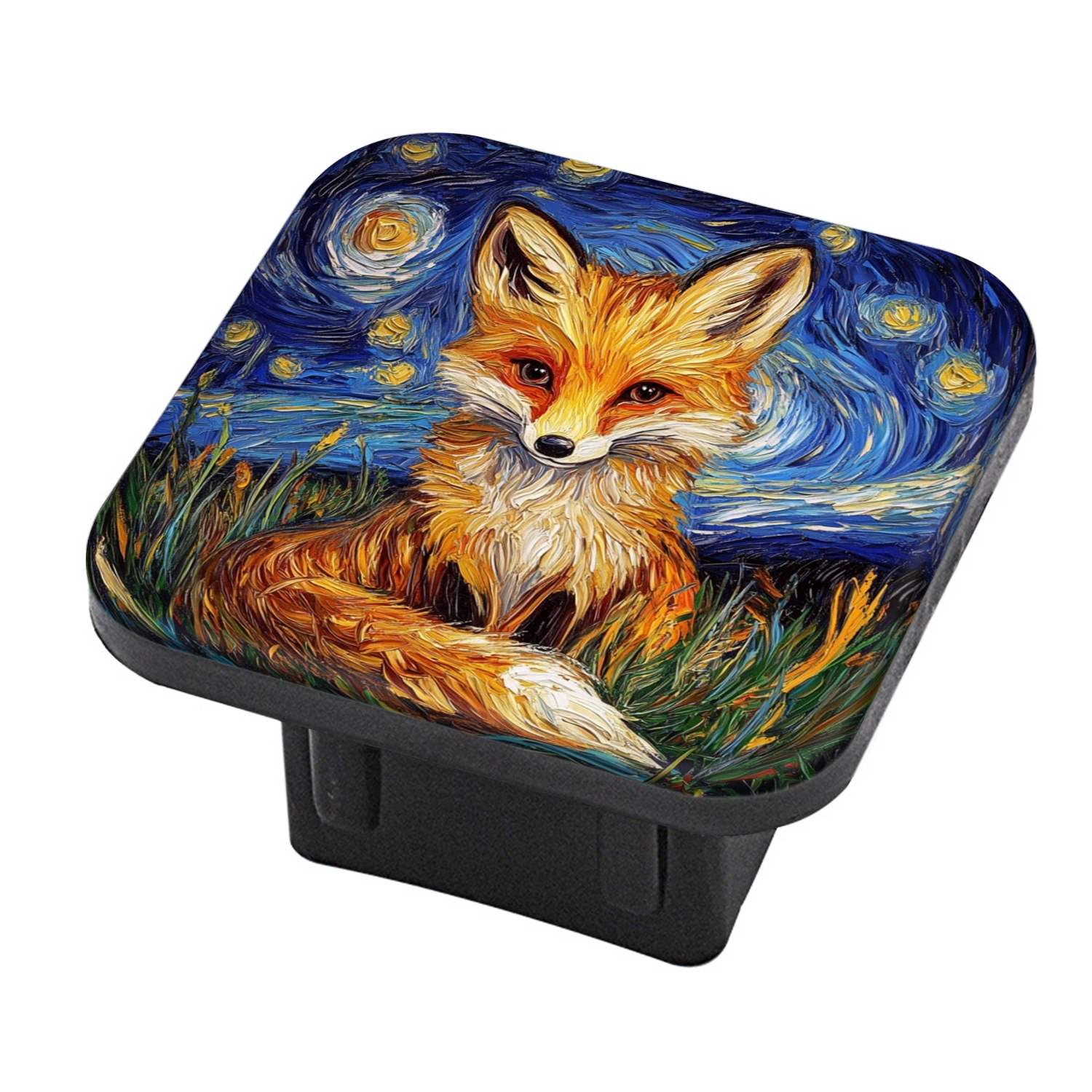 Hitch Cover Fits For 2-Inch Hitch,Oil Painting Of A Fox Under A Starry ...