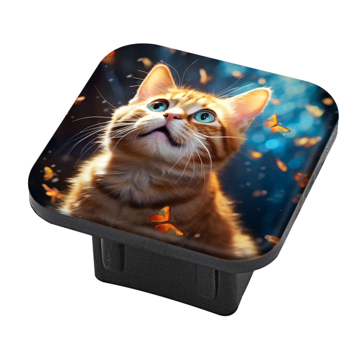 Hitch Cover Fits For 2-Inch Hitch,Portrait Of Cute Ginger Cat With Blue ...