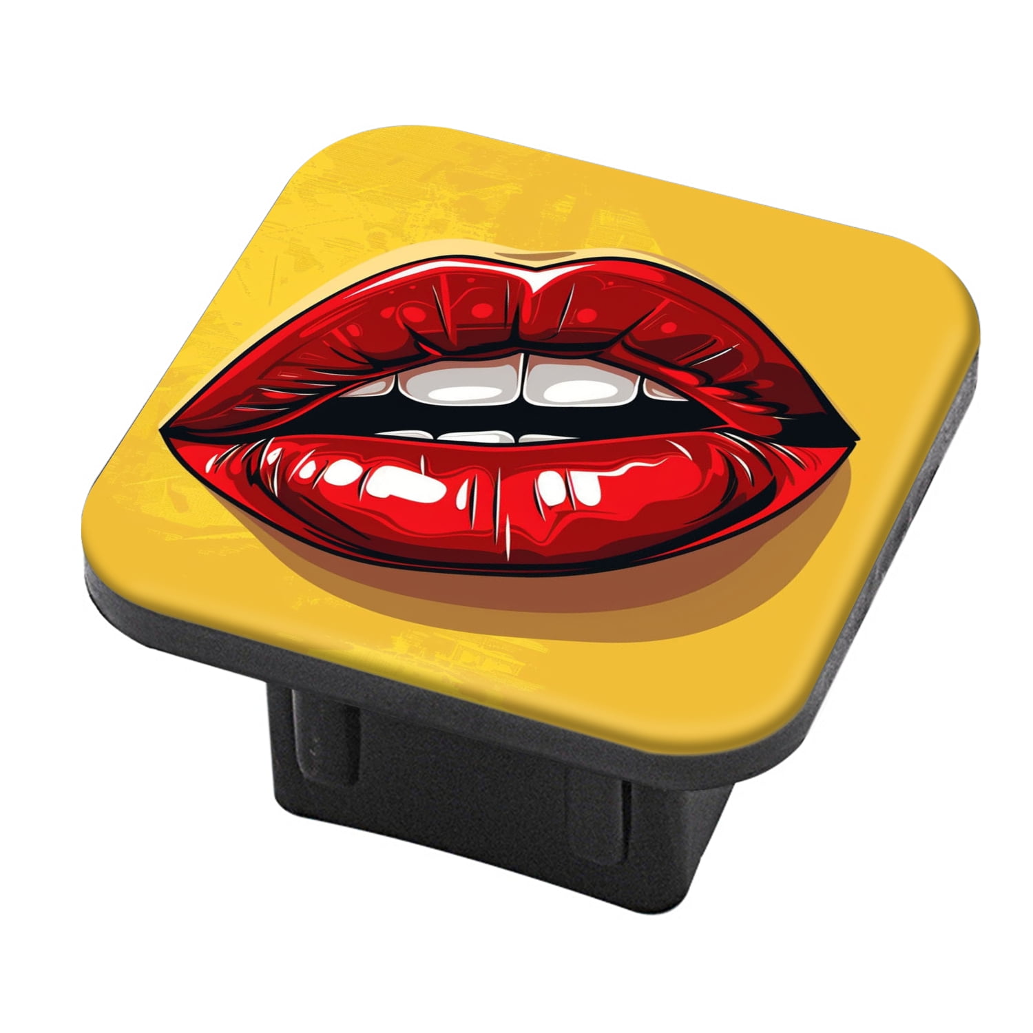 Hitch Cover Fits For 2-Inch Hitch,Red Lips With Sharp Teeth On Yellow ...