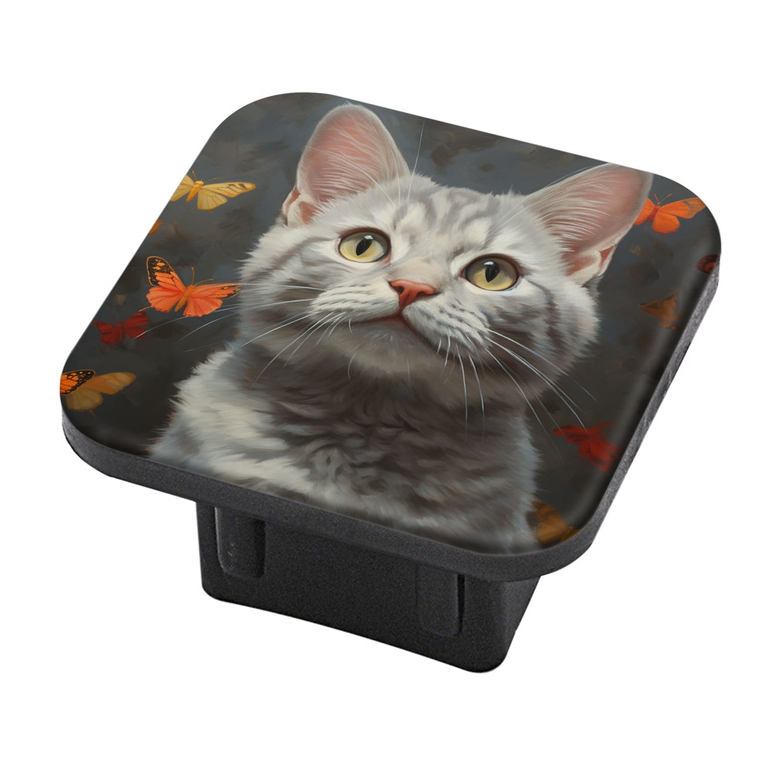 Hitch Cover Fits For 2-Inch Hitch,Silver Tabby Cat Surrounded By ...