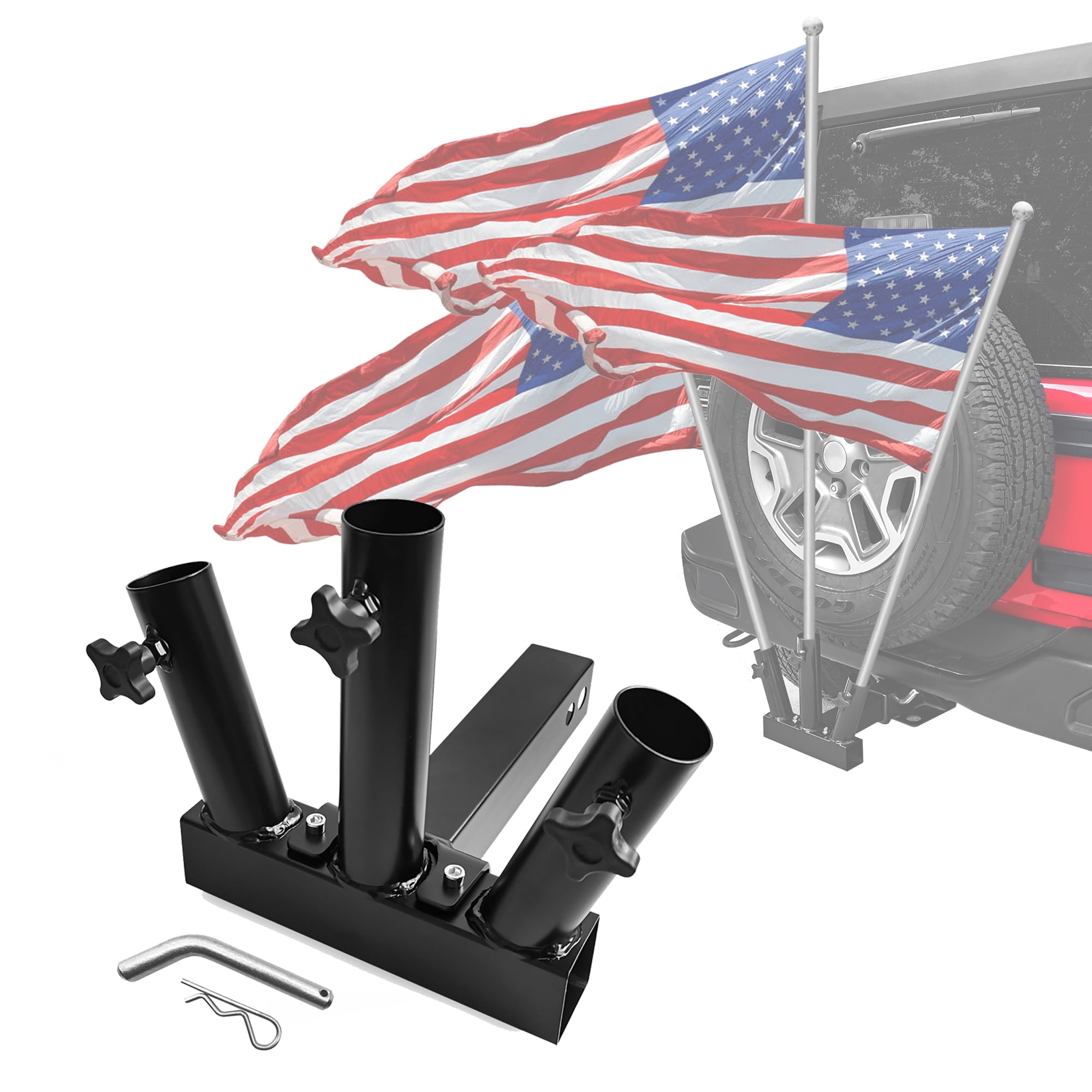 Hitch Mount 3 Flag Pole Holder Three-Headed flagpole Universal for ...