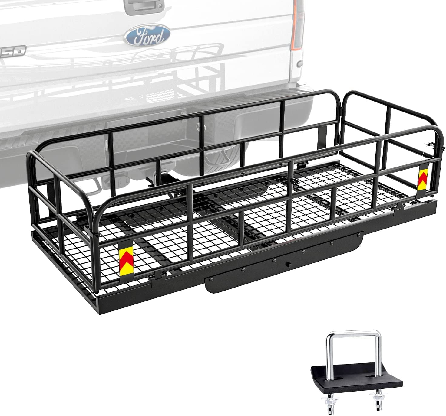Hitch Mount Basket Foldable Storage Steel Cargo Carrier Rack, Fits 2 ...