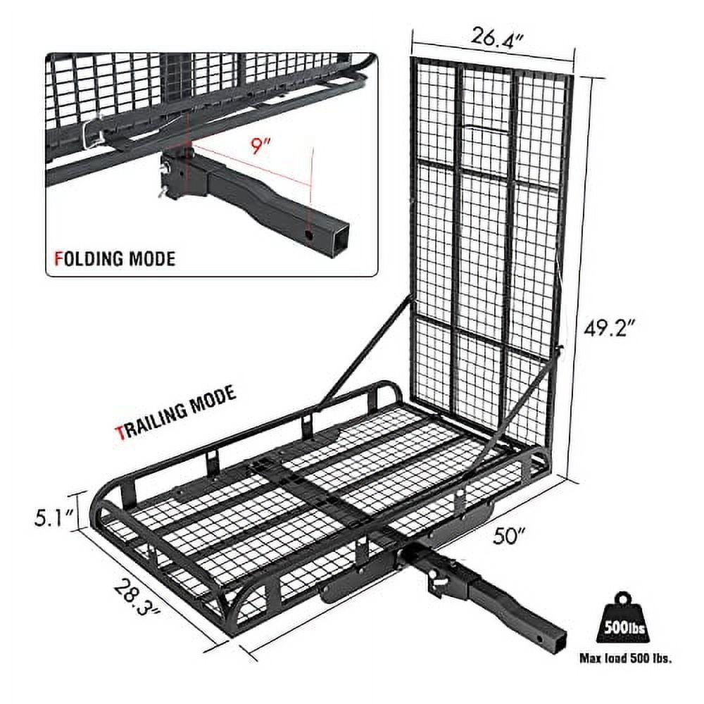 Hitch Mount Steel Cargo Carrier Basket with 49'' Folding Wheelchair ...