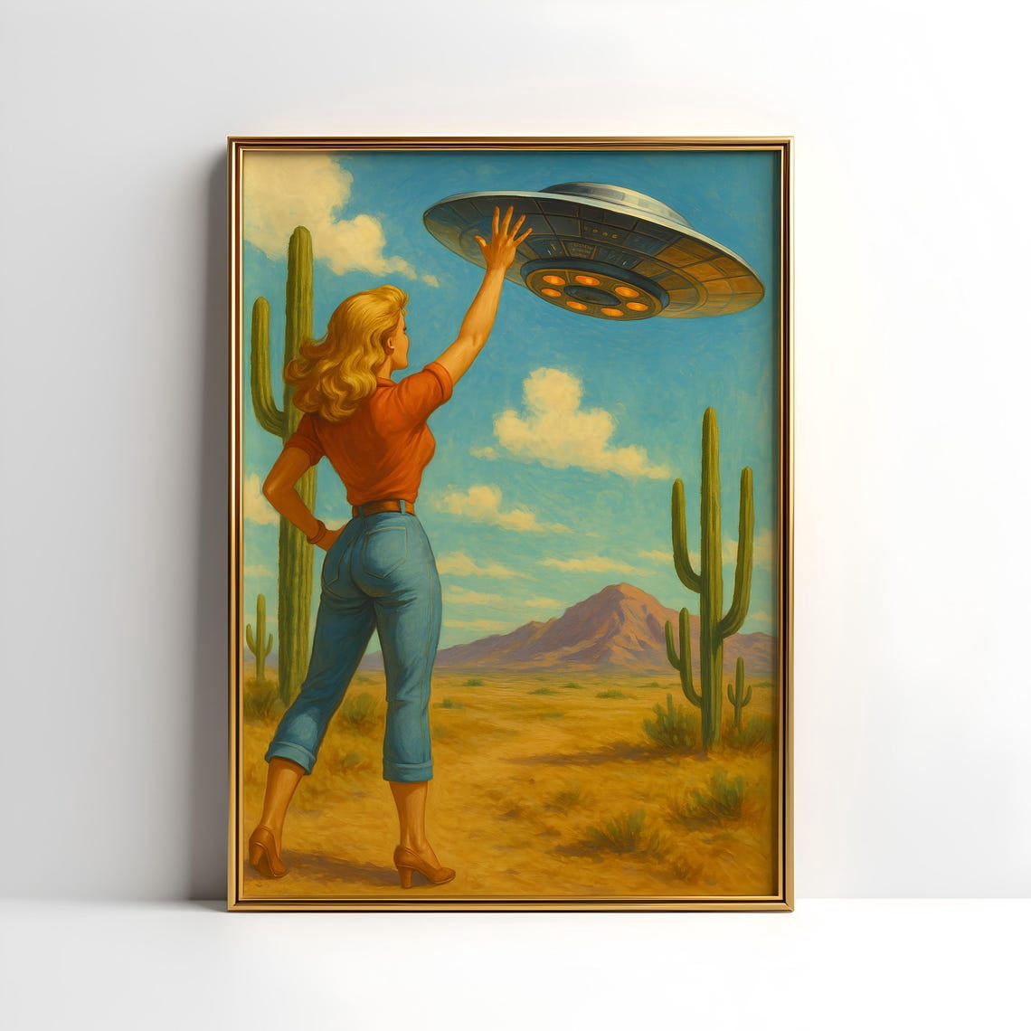 Hitchhiking Art Print, Trippy Retro Collage Space And Ufo Wall Art ...