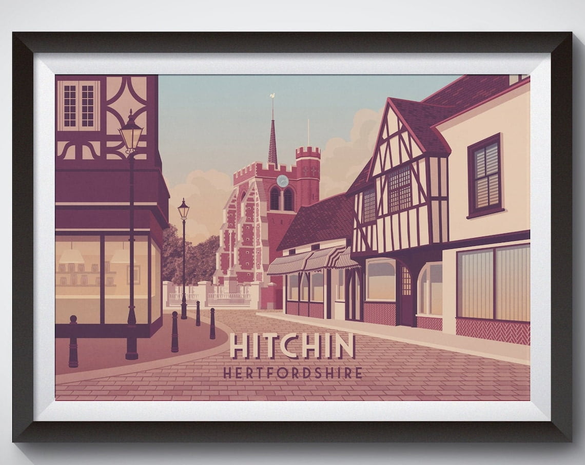 Hitchin Travel Poster, Hertfordshire, Hitchin High Street Herts, Uk ...
