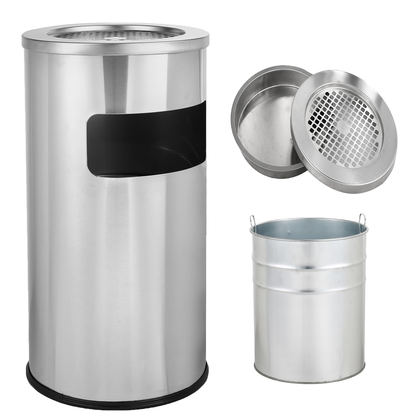 Hiteemer Outdoor Trash Can with Lid Round, Stainless Steel Garbage Can ...