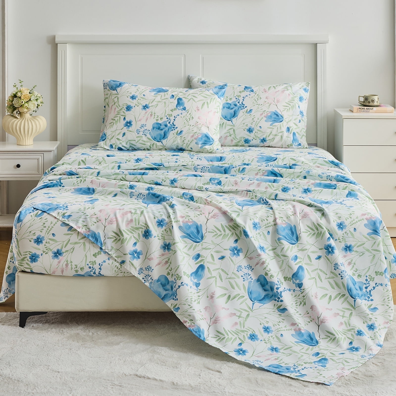 Hitime 4PC Deep Pocket Queen Sheet Set Fit 14", Breathable Microfiber ...