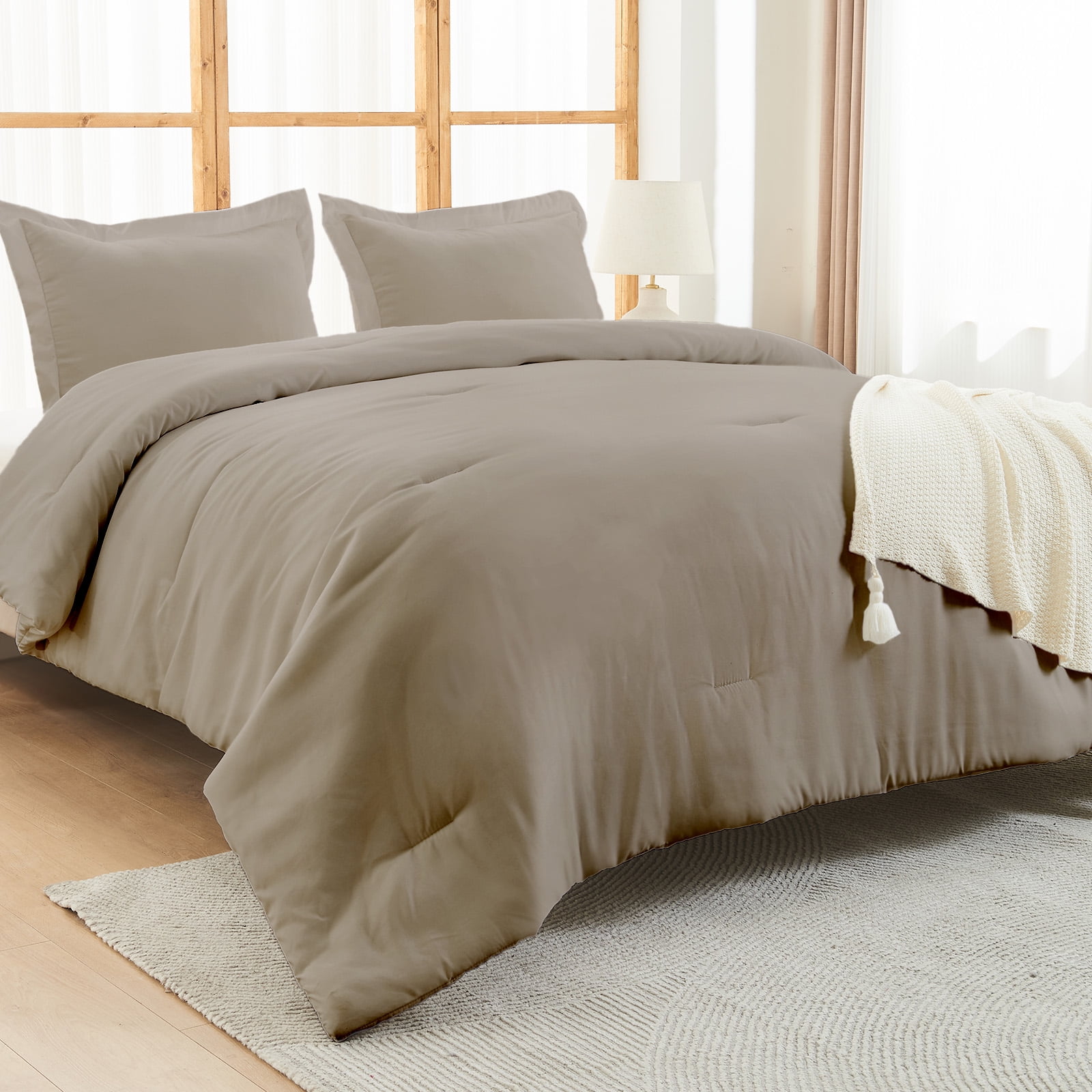 Hitime Ultra Soft Beige Queen Size Comforter Set 3 Pieces Gentle Down ...