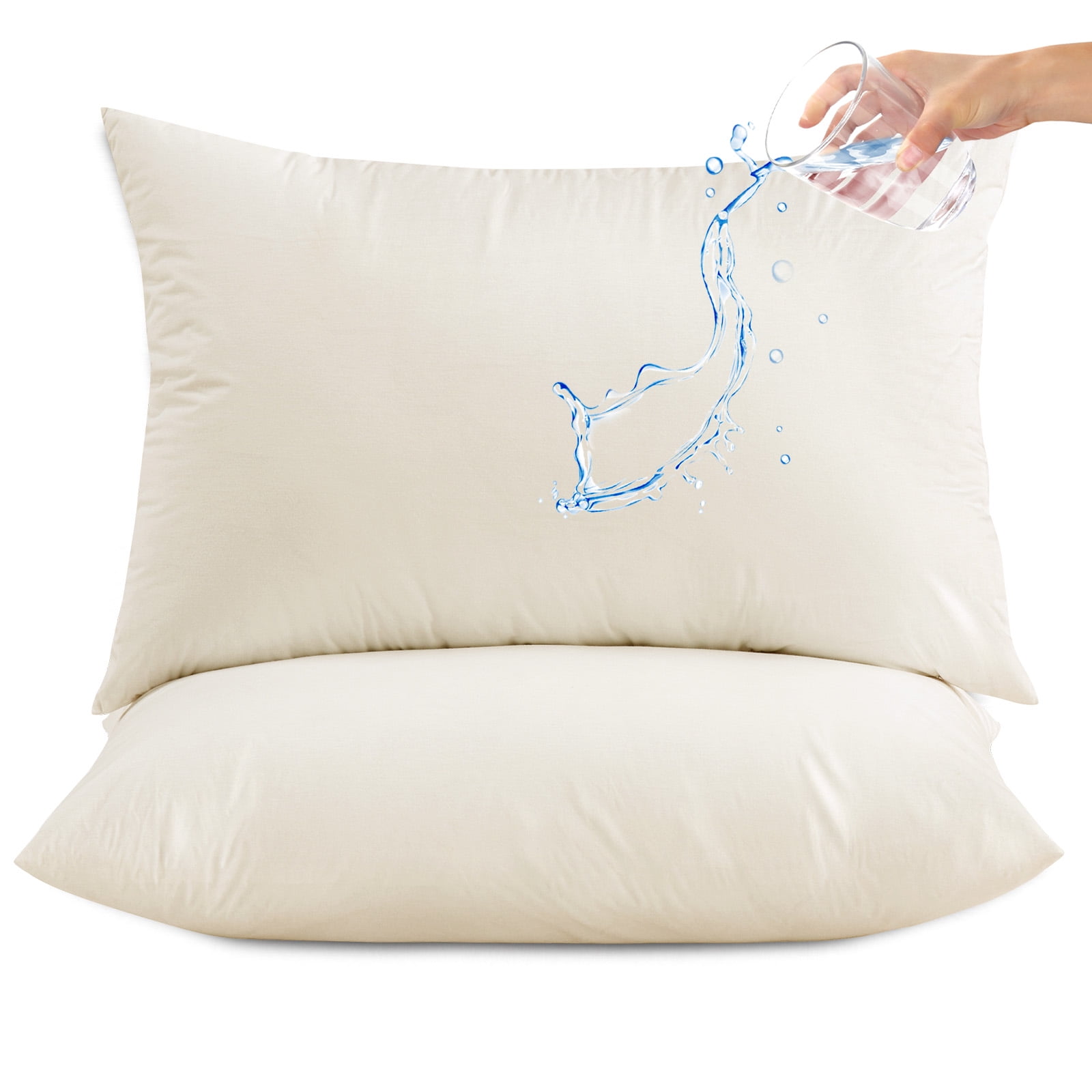 Hitime Waterproof Pillow Protectors with Zipper Standard Size, Cooling ...