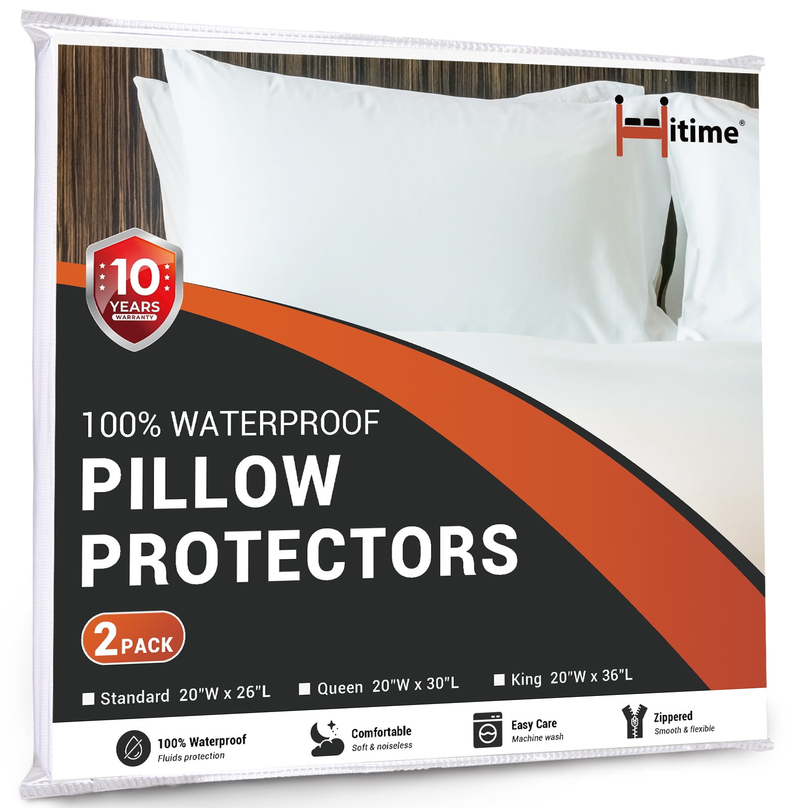 Hitime Waterproof Pillow Protectors with Zipper Standard Size, Cooling ...
