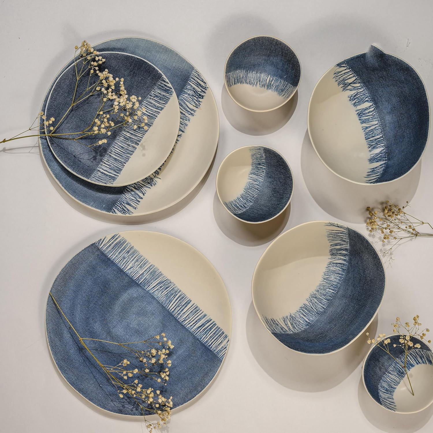 Hitkari Porcelain Denim Art Dinner Set 4Pcs Microwave Save Light Weight ...