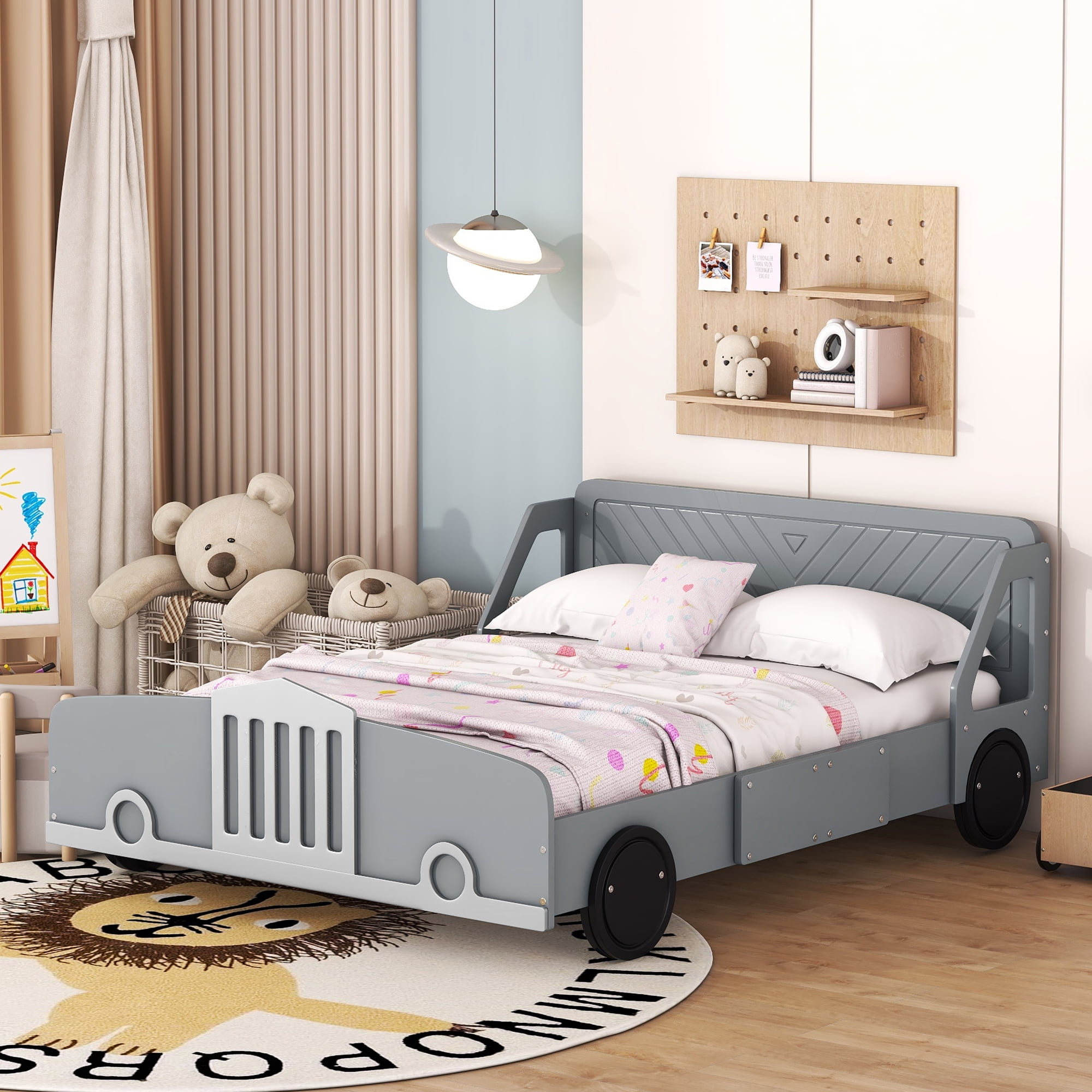 Hitop Full Size Car-Shaped Platform Bed with Wheels,Gray - Walmart.com