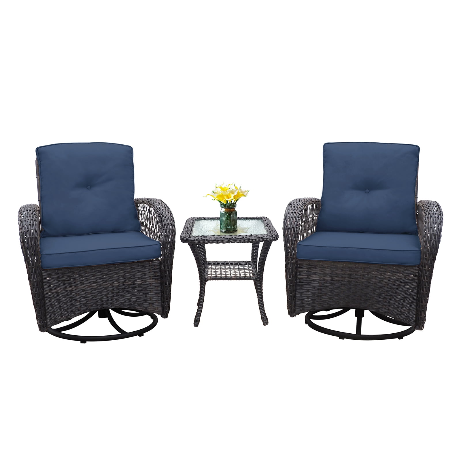 Hitop 3 Pieces Conversation Set, Outdoor Wicker Rocker Swivel Patio ...