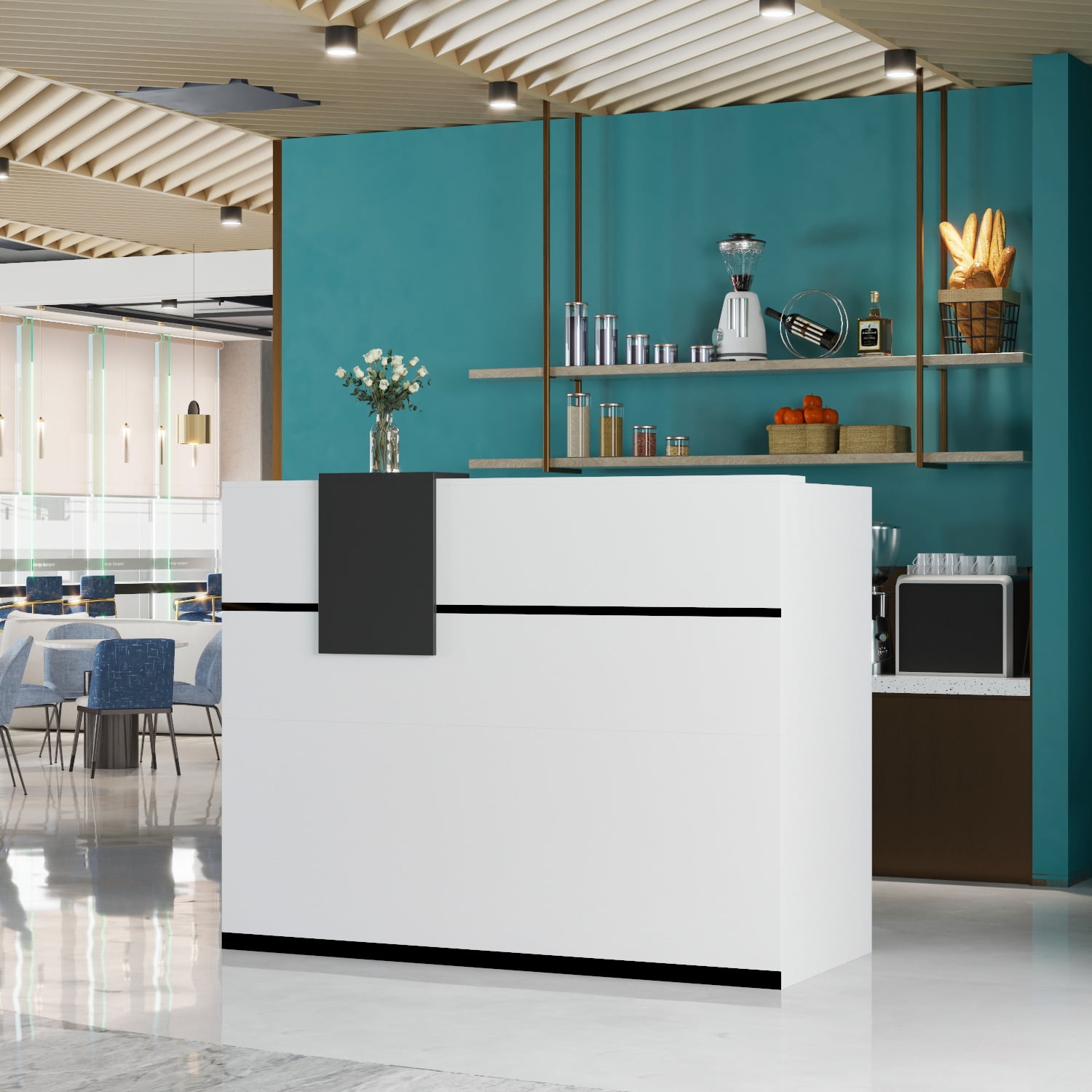 OXYLIFE Reception Desk with Hutch, Lockable Drawer and Storage Cabinet ...