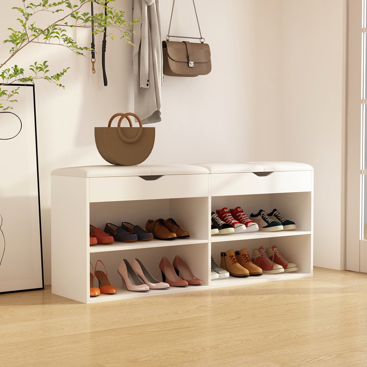 OXYLIFE Shoe Storage Bench, 2-Tier Shoe Rack Bench with Hide Storage ...