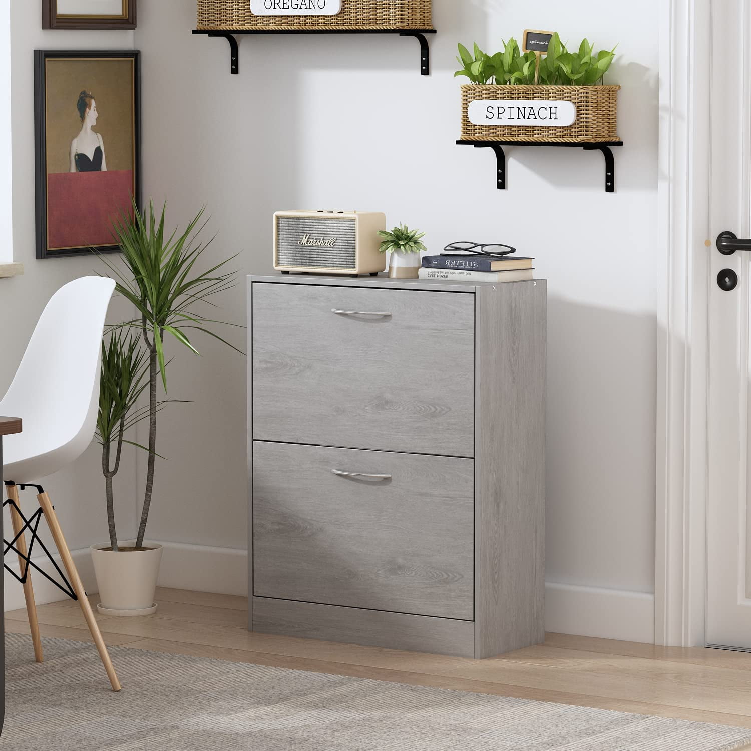 Hitow Shoe Storage Cabinet, Narrow Shoe Cabinet with 2 Flip Drawers ...