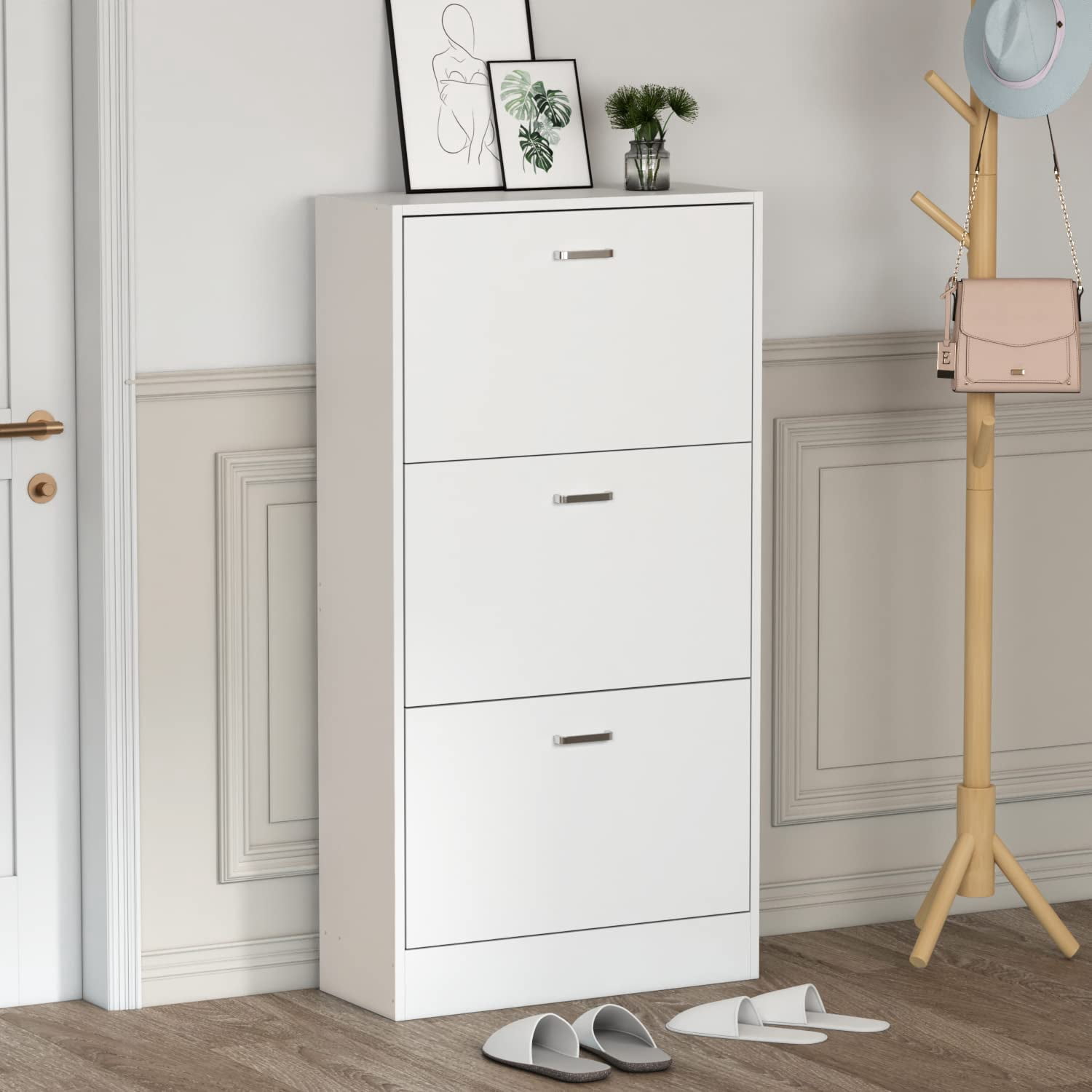 Hitow Shoe Storage Cabinet, Narrow Shoe Cabinet with 3 Flip Drawers ...