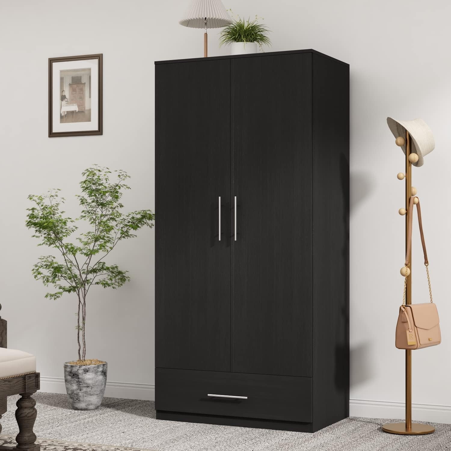 Hitow Wardrobe Armoire Closet with 2 Doors, Freestanding Wardrobe ...