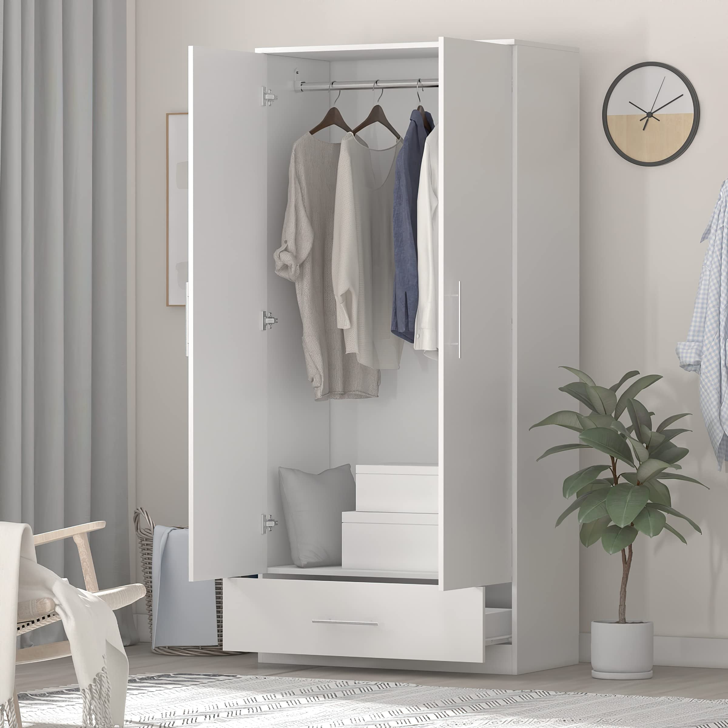 Hitow Wardrobe Armoire Closet with 2 Doors, Freestanding Wardrobe ...