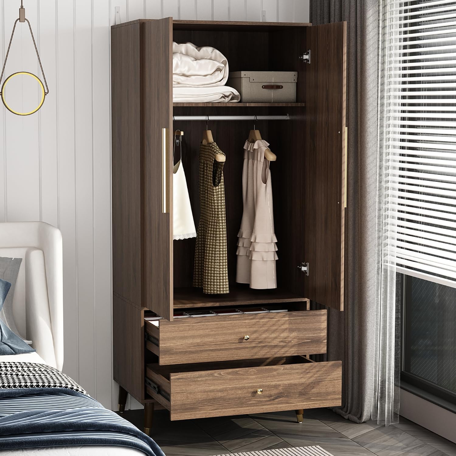 Hitow Wardrobe Armoire Closet with 2 Doors, Wardrobe Cabinet with 2 ...