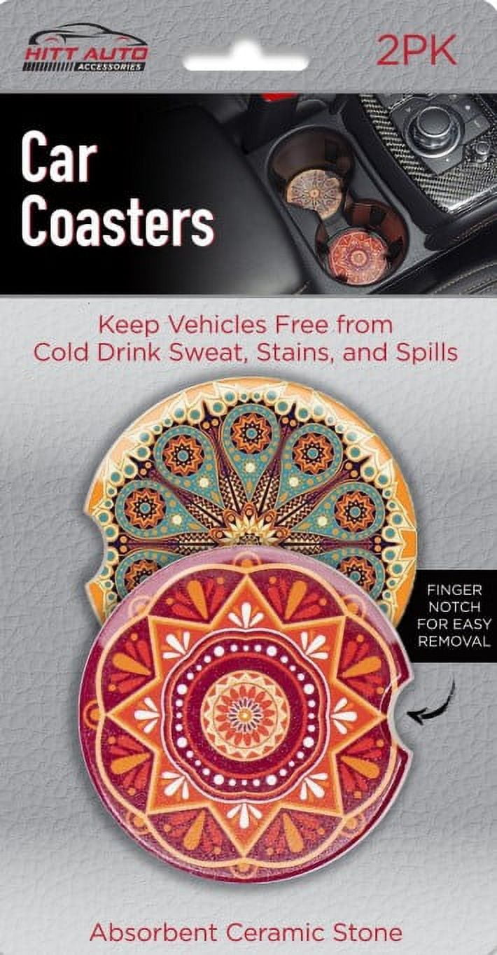 Hitt Brands Absorbent Ceramic Car Coasters Set, 2 Pack for Cup Holders ...
