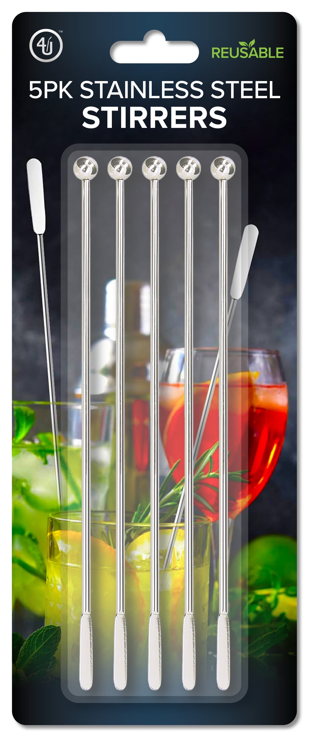Hitt Brands Stainless Steel Beverage Stir Sticks - Multipurpose 5 Pack ...