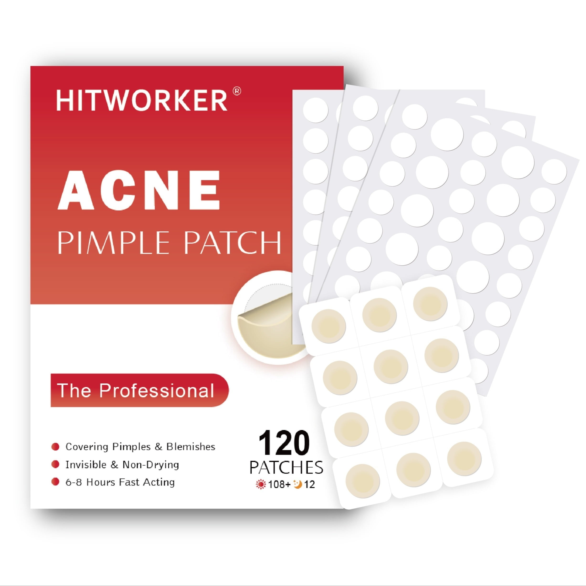 Hitworker 108+12pcs Hydrocolloid Pimple Patches - Salicylic Acid Acne ...