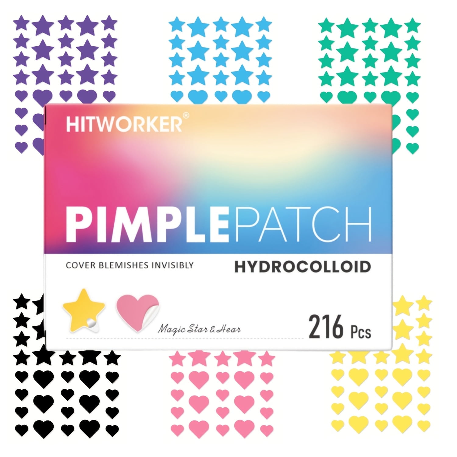 Hitworker 216pcs Hydrocolloid Pimple Patches - Salicylic Acid Acne ...