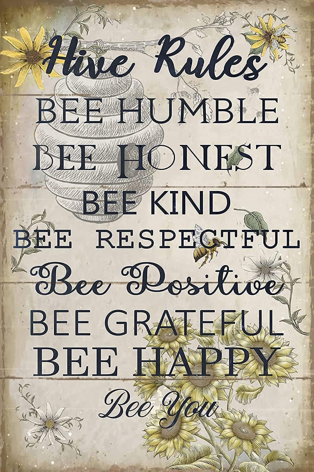 Hive Rules Bee Humble Bee Honest Bee Kind Metal Tin Sign Poster Wall ...