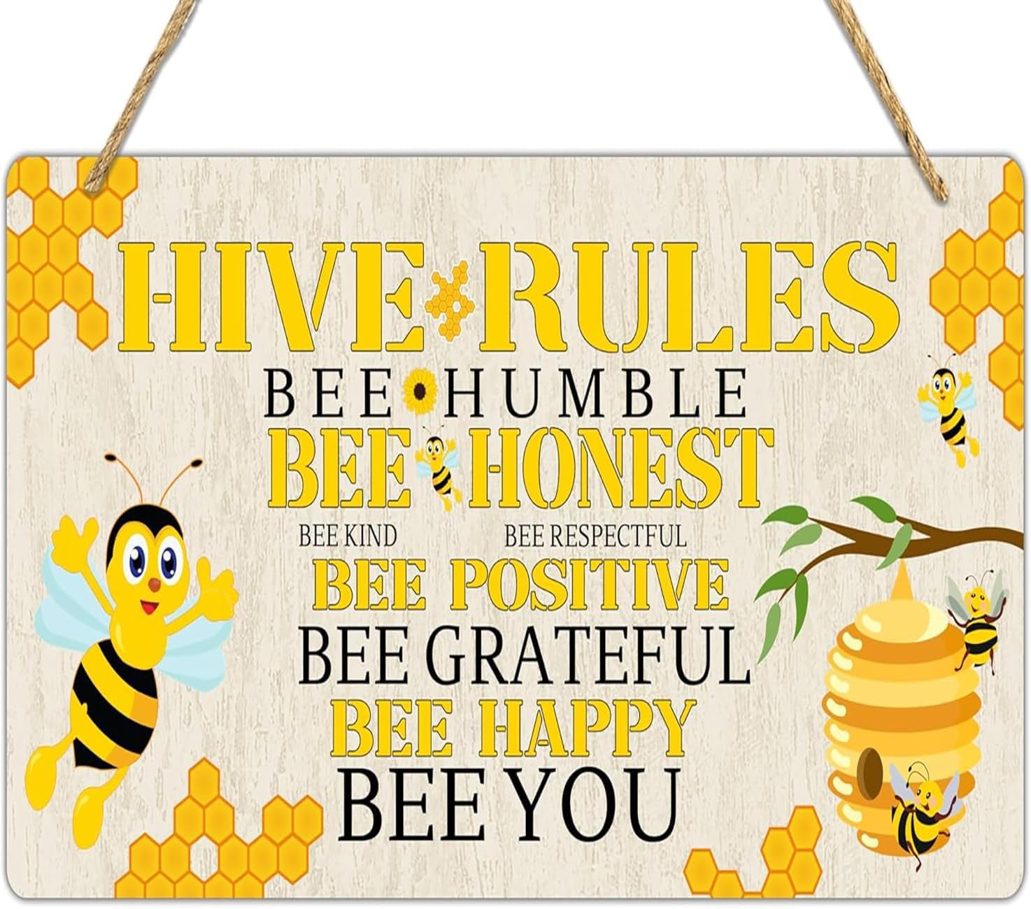 Hive Rules Sign, Bee Decor Wood Hanging Wood Plaque, Wall Decor Art ...