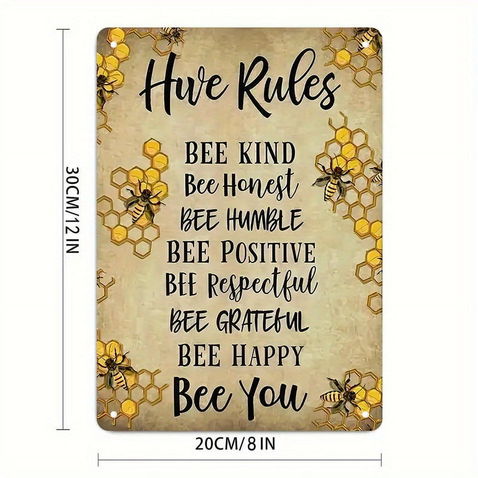 Hive Rules Tin Sign - Bee Honest & Bee Grateful Quote Wall Art with ...