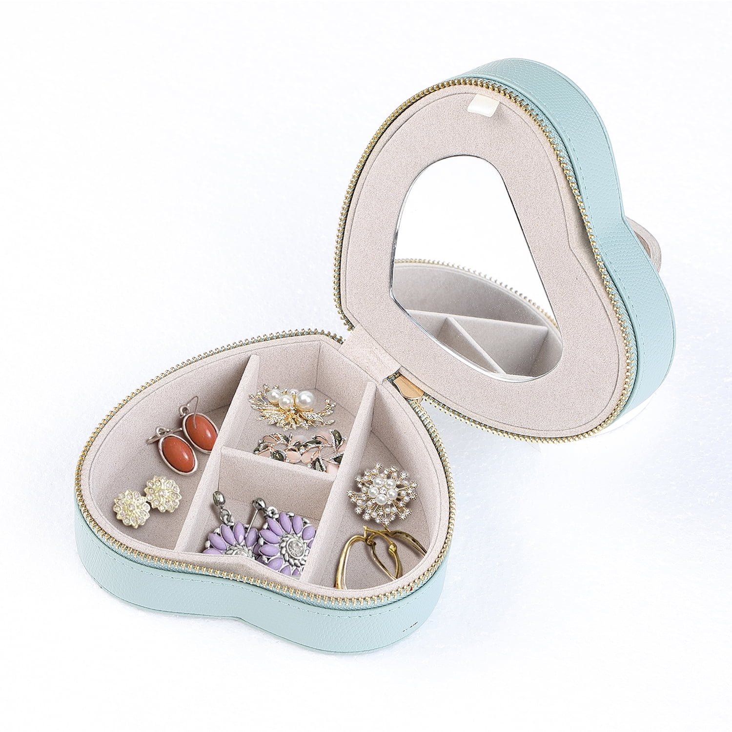 Hives and Honey Metallic Aqua Heart Jewelry Organizer Travel Case with ...
