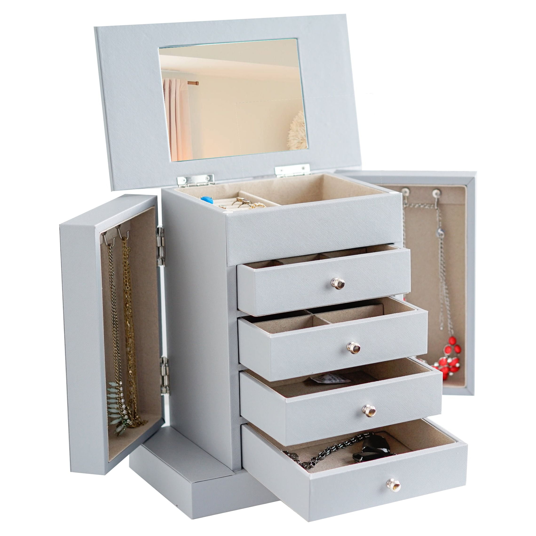 Hives and Honey Layla Wood Jewelry Storage Chest for Women, Grey ...