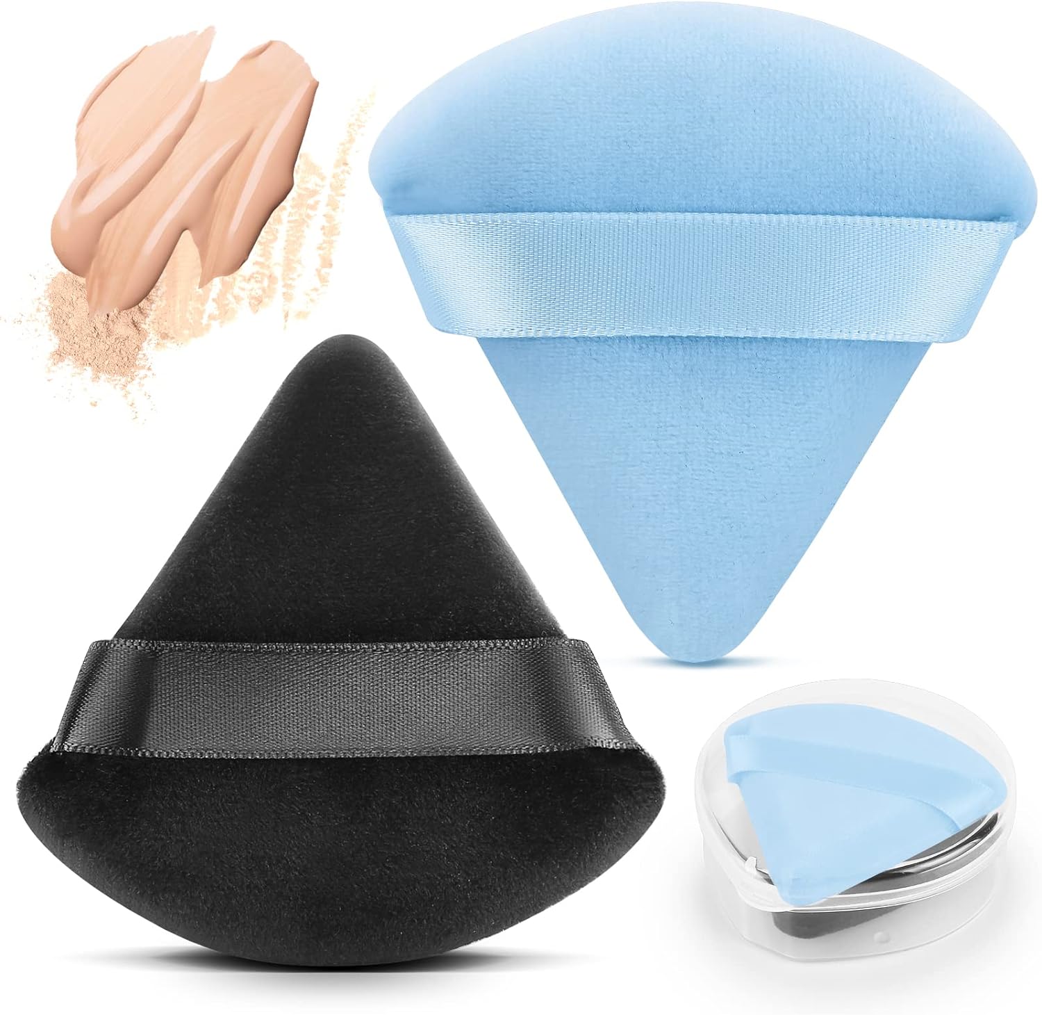 Hiyotec 2 PCS Powder Puff, Triangle Makeup Puffs with Case, Soft Velour ...