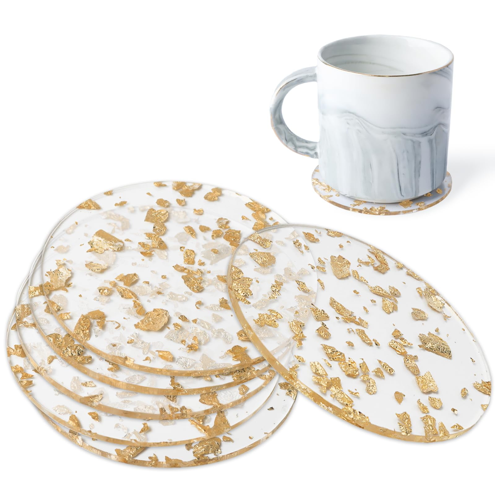 Hizgo Acrylic Gold Foil Coaster For Drinks,6 Pcs Drinks Decorative ...