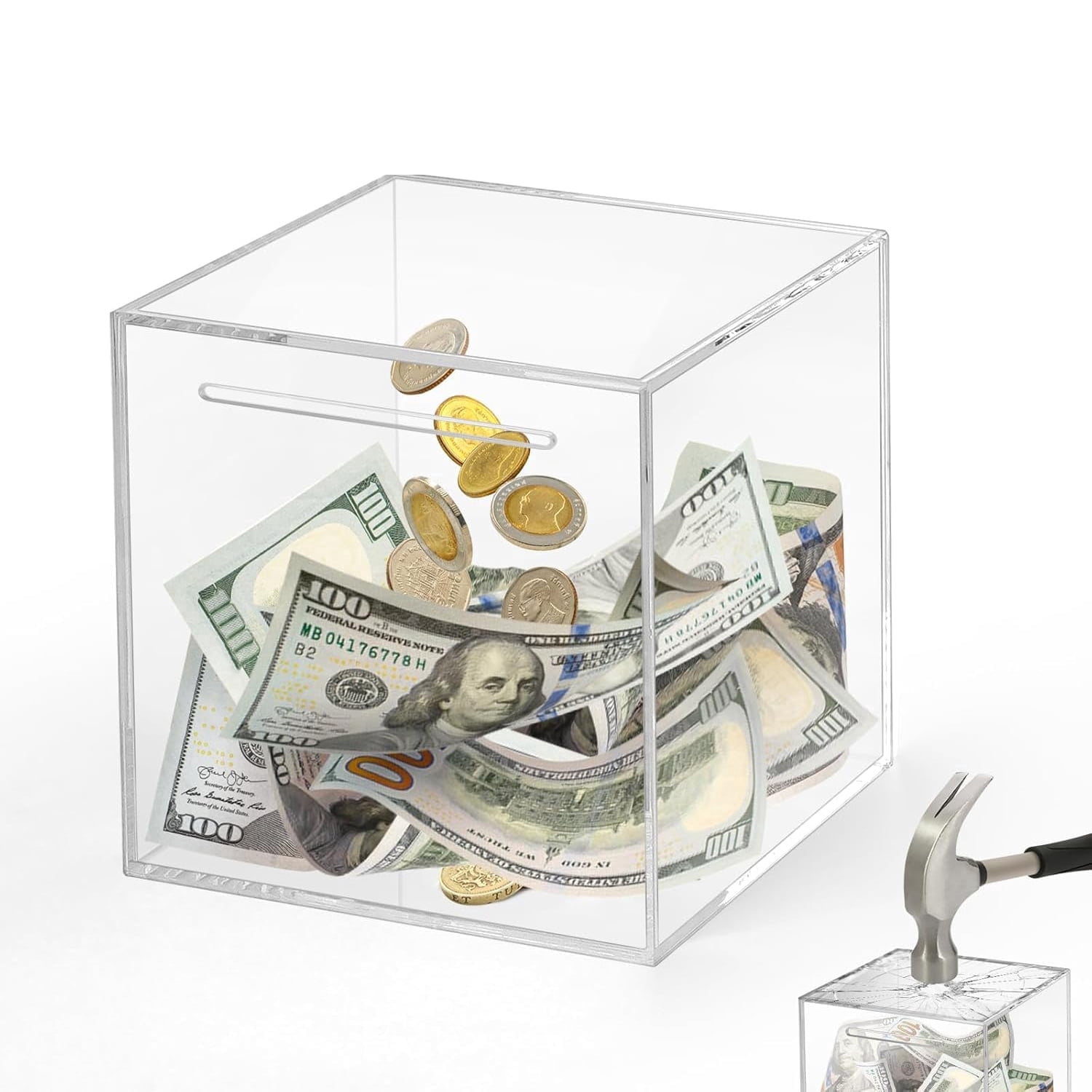 Hizgo Clear Piggy Bank for Adults & Kids - Acrylic Money Savings Box ...